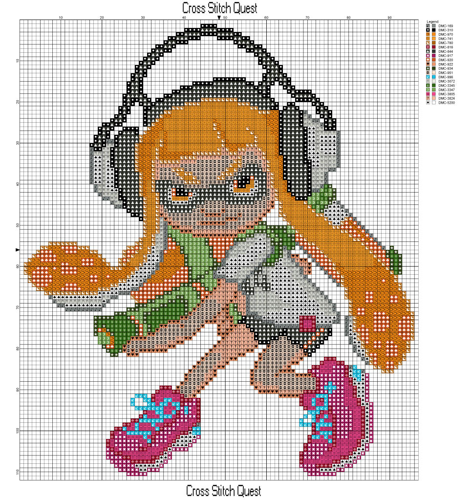 Splatoon Cross Stitch Pattern Orange Inkling – Cross Stitch Quest