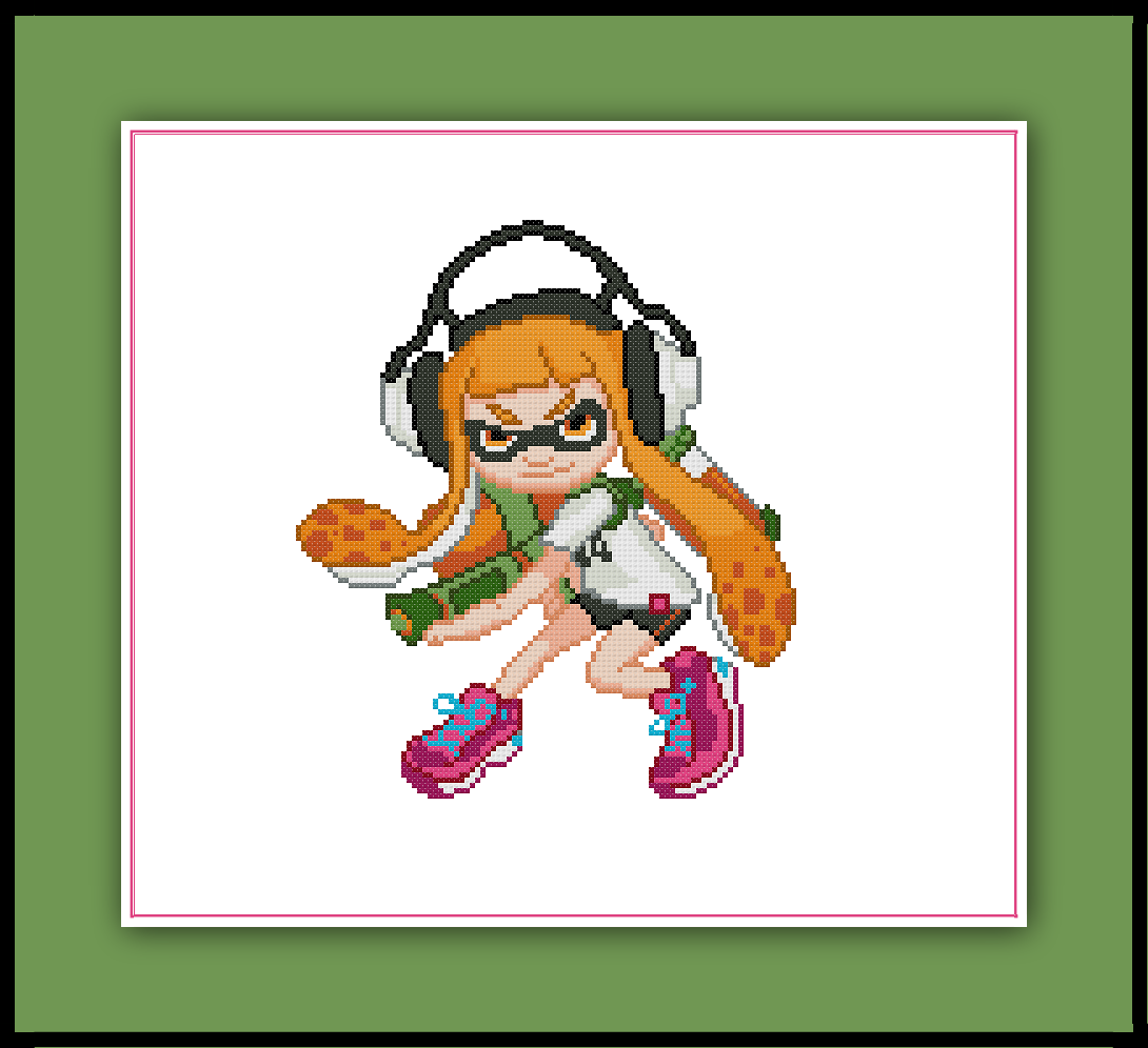 Splatoon Cross Stitch Pattern Orange Inkling – Cross Stitch Quest