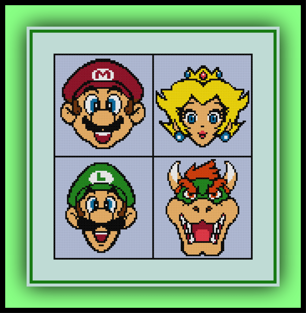 Free Mario Bros. Cross Stitch Pattern Mario, Luigi, Princess Peach, and ...