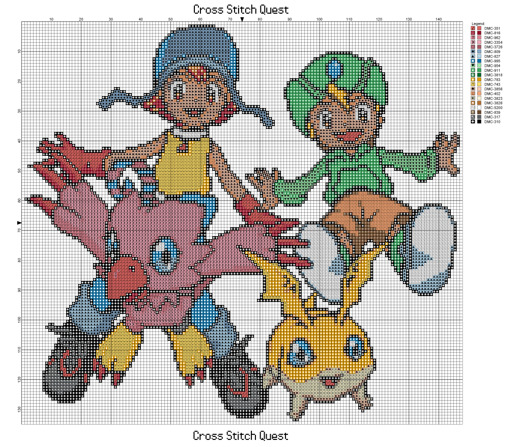 Free Digimon Cross Stitch Pattern Sora, TK, Patamon, and Biyomon ...