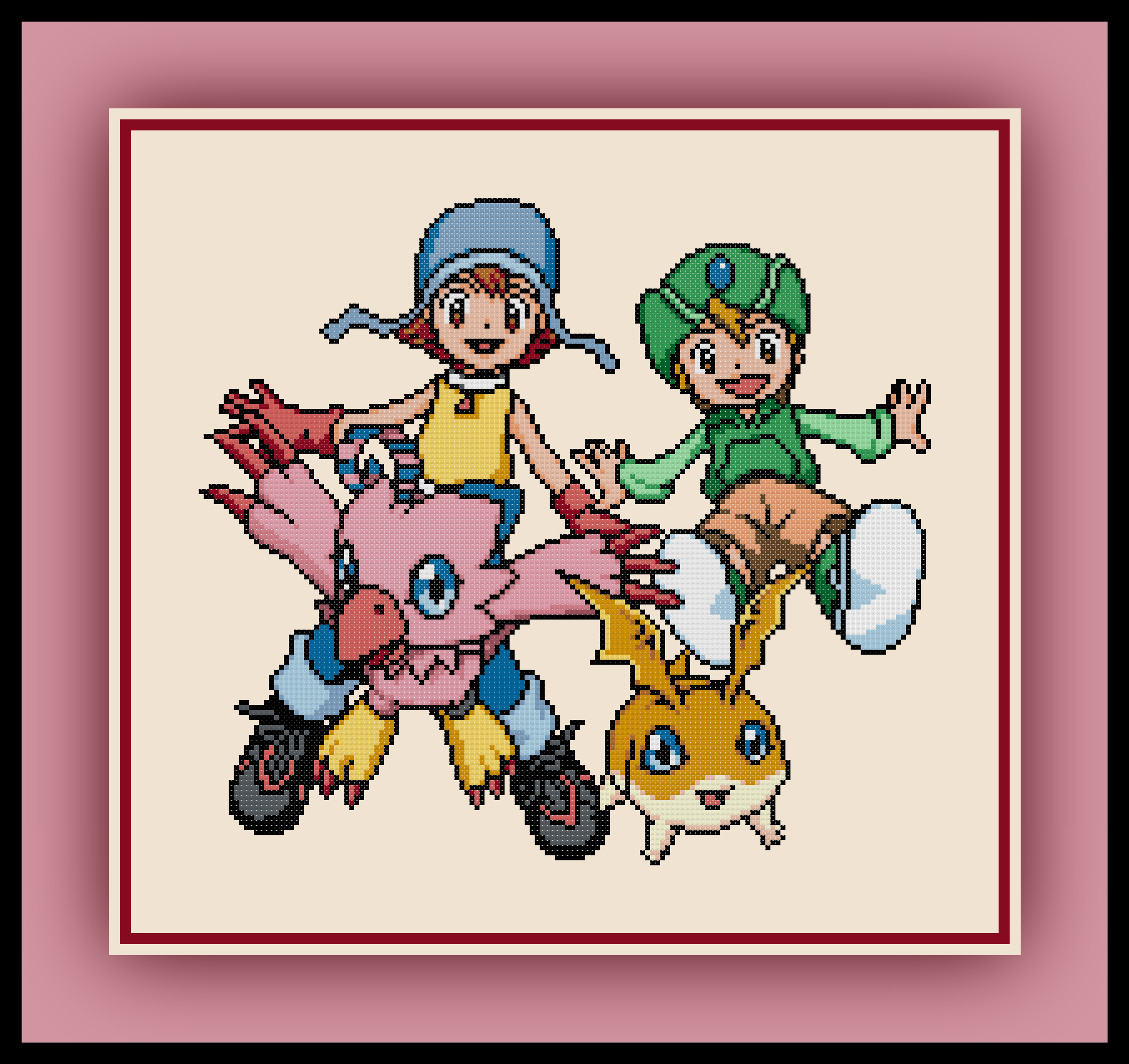 Free Digimon Cross Stitch Pattern Sora, TK, Patamon, and Biyomon ...